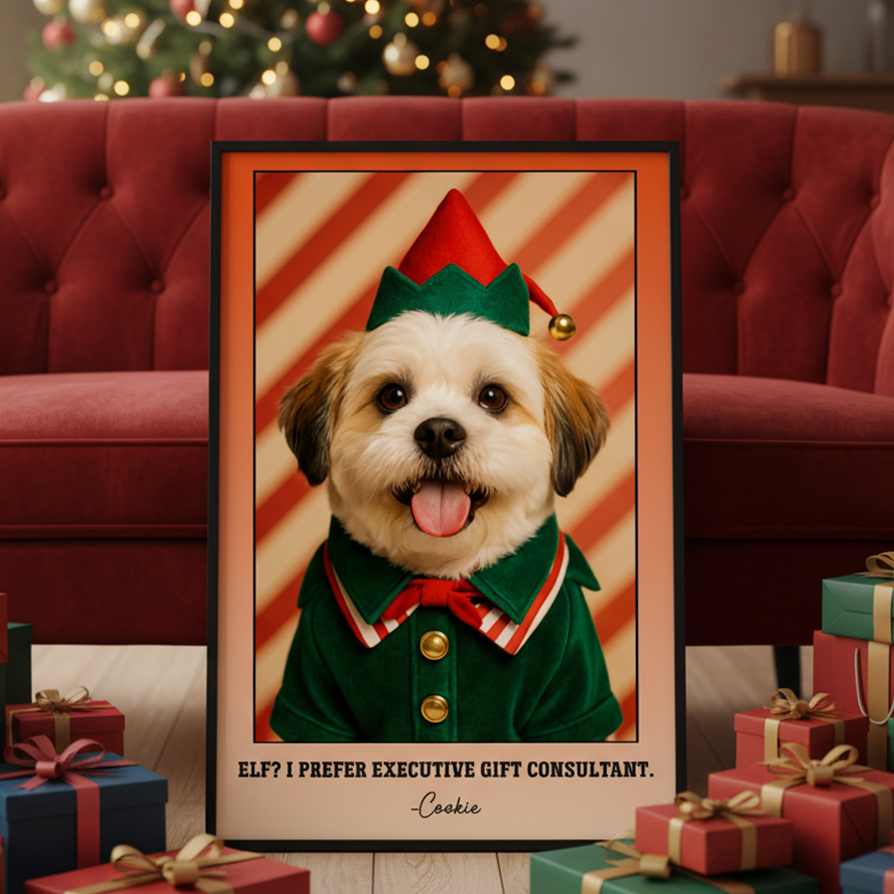Christmas Elf Pet Poster | Holiday Custom Pet Portrait with Preview ...